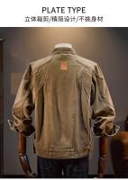 China Khaki Daily Round Neck mens casual leather jackets Fabric Hem Cotton 100% Custom (CK778) for sale