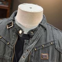 China Daily Army Green Round Neck mens casual leather jackets Fabric Hem Cotton 100% Custom (JK768) for sale