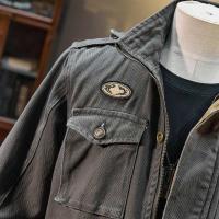 China Stand Collar Daily Army Green Fabric Hem mens casual leather jackets Cotton 100% Long Sleeve Custom (JK758) for sale