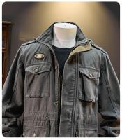 China Stand Collar Daily Army Green Fabric Hem mens casual leather jackets Cotton 100% Long Sleeve Custom (JK758) for sale