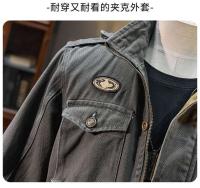China Stand Collar Daily Army Green Fabric Hem mens casual leather jackets Cotton 100% Long Sleeve Custom (JK758) for sale