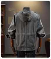 China Stand Collar Daily Army Green Fabric Hem mens casual leather jackets Cotton 100% Long Sleeve Custom (JK758) for sale