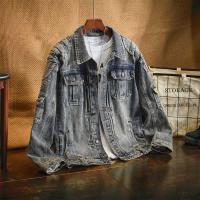 China Daily Pleated Fabric Hem mens denim jacket wholesale Stone Wash Long Sleeve Custom (JK764) for sale