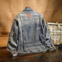 China Daily Pleated Fabric Hem mens denim jacket wholesale Stone Wash Long Sleeve Custom (JK764) for sale
