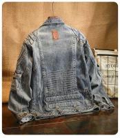 China Daily Pleated Fabric Hem mens denim jacket wholesale Stone Wash Long Sleeve Custom (JK764) for sale