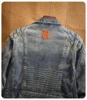 China Daily Pleated Fabric Hem mens denim jacket wholesale Stone Wash Long Sleeve Custom (JK764) for sale