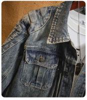 China Daily Pleated Fabric Hem mens denim jacket wholesale Stone Wash Long Sleeve Custom (JK764) for sale