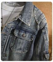 China Daily Pleated Fabric Hem mens denim jacket wholesale Stone Wash Long Sleeve Custom (JK764) for sale