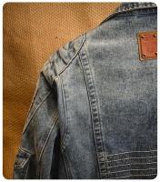 China Daily Pleated Fabric Hem mens denim jacket wholesale Stone Wash Long Sleeve Custom (JK764) for sale