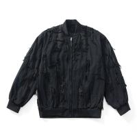 China Distressed Round Neck Fabric Hem mens casual leather jackets Black White Long Sleeve Custom (YY-26623) for sale