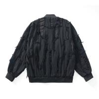 China Distressed Round Neck Fabric Hem mens casual leather jackets Black White Long Sleeve Custom (YY-26623) for sale