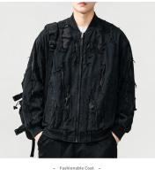 China Distressed Round Neck Fabric Hem mens casual leather jackets Black White Long Sleeve Custom (YY-26623) for sale
