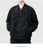 China Distressed Round Neck Fabric Hem mens casual leather jackets Black White Long Sleeve Custom (YY-26623) for sale