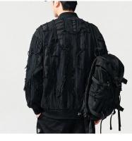 China Distressed Round Neck Fabric Hem mens casual leather jackets Black White Long Sleeve Custom (YY-26623) for sale
