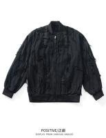 China Distressed Round Neck Fabric Hem mens casual leather jackets Black White Long Sleeve Custom (YY-26623) for sale