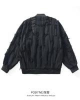 China Distressed Round Neck Fabric Hem mens casual leather jackets Black White Long Sleeve Custom (YY-26623) for sale