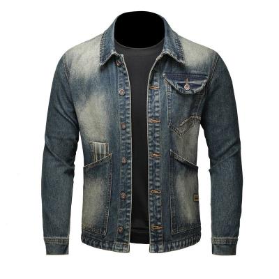 China Blue Long Sleeve Lapel Collar mens denim jacket wholesale Polyester 19% Urban Fashion Custom (JK529) for sale