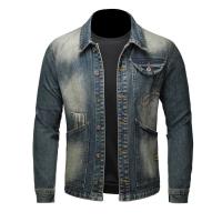 China Blue Long Sleeve Lapel Collar mens denim jacket wholesale Polyester 19% Urban Fashion Custom (JK529) for sale