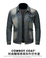 China Blue Long Sleeve Lapel Collar mens denim jacket wholesale Polyester 19% Urban Fashion Custom (JK529) for sale