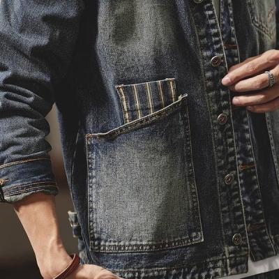China Regular Blue Daily Washed mens denim jacket wholesale Long Sleeve Lapel Collar Custom (JK529) for sale