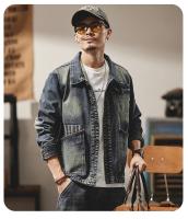 China Regular Blue Daily Washed mens denim jacket wholesale Long Sleeve Lapel Collar Custom (JK529) for sale