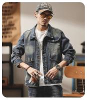 China Regular Blue Daily Washed mens denim jacket wholesale Long Sleeve Lapel Collar Custom (JK529) for sale
