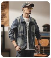 China Regular Blue Daily Washed mens denim jacket wholesale Long Sleeve Lapel Collar Custom (JK529) for sale