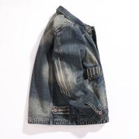 China Polyester 19% Blue Daily Washed mens denim jacket wholesale Long Sleeve Lapel Collar Custom (JK529) for sale