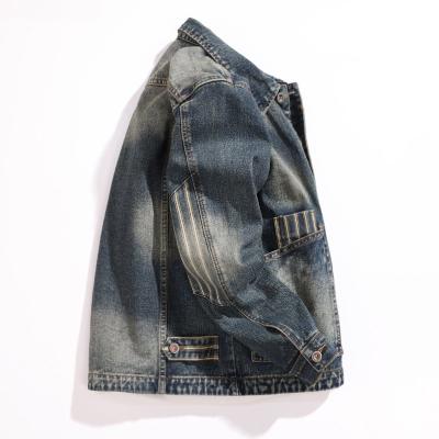 China Polyester 19% Blue Daily Washed mens denim jacket wholesale Long Sleeve Lapel Collar Custom (JK529) for sale