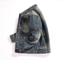 China Polyester 19% Blue Daily Washed mens denim jacket wholesale Long Sleeve Lapel Collar Custom (JK529) for sale