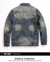 China Polyester 19% Blue Daily Washed mens denim jacket wholesale Long Sleeve Lapel Collar Custom (JK529) for sale