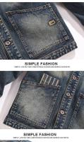 China Polyester 19% Blue Daily Washed mens denim jacket wholesale Long Sleeve Lapel Collar Custom (JK529) for sale