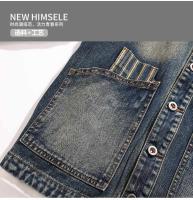 China Polyester 19% Blue Daily Washed mens denim jacket wholesale Long Sleeve Lapel Collar Custom (JK529) for sale