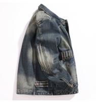 China Polyester 19% Blue Daily Washed mens denim jacket wholesale Long Sleeve Lapel Collar Custom (JK529) for sale