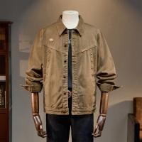 China Lapel Collar Daily Army Green Fabric Hem mens casual leather jackets Cotton 100% Long Sleeve Custom (JK756) for sale
