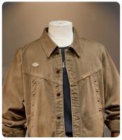 China Lapel Collar Daily Army Green Fabric Hem mens casual leather jackets Cotton 100% Long Sleeve Custom (JK756) for sale