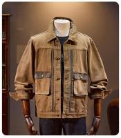 China Lapel Collar Daily Fabric Hem Color Block mens casual leather jackets Cotton 100% Long Sleeve Custom (JK750) for sale