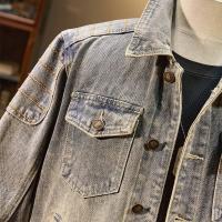 China Vintage Color Navy Daily Washed Long Sleeve french workwear jacket wholesale Lapel Collar Polyester 19% Custom (JK718) for sale