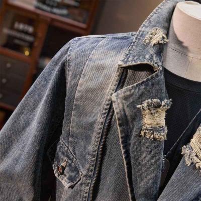 China Daily Fabric Hem Long Sleeve biker jacket wholesale Lapel Collar Vintage Color Custom (JK711) for sale