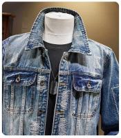 China Single Breasted Regular Blue Daily Fabric Hem french workwear jacket wholesale Long Sleeve Lapel Collar Custom (JK703) for sale