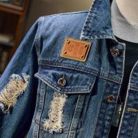 China Long Sleeve Blue Daily Fabric Hem french workwear jacket wholesale Distressed Youth Trend Custom (JK5102) for sale