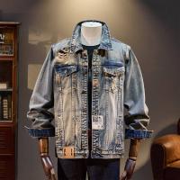 China Washed Fabric Hem Solid Color mens denim jacket wholesale Long Sleeve Lapel Collar Custom (JK5101) for sale