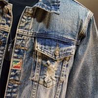 China Washed Fabric Hem Solid Color mens denim jacket wholesale Long Sleeve Lapel Collar Custom (JK5101) for sale