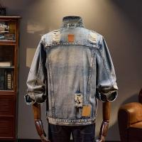 China Washed Fabric Hem Solid Color mens denim jacket wholesale Long Sleeve Lapel Collar Custom (JK5101) for sale
