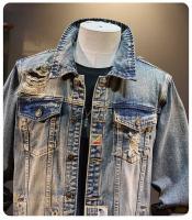China Washed Fabric Hem Solid Color mens denim jacket wholesale Long Sleeve Lapel Collar Custom (JK5101) for sale
