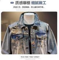 China Washed Fabric Hem Solid Color mens denim jacket wholesale Long Sleeve Lapel Collar Custom (JK5101) for sale