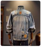 China Washed Fabric Hem Solid Color mens denim jacket wholesale Long Sleeve Lapel Collar Custom (JK5101) for sale