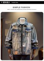 China Washed Fabric Hem Solid Color mens denim jacket wholesale Long Sleeve Lapel Collar Custom (JK5101) for sale