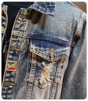 China Washed Fabric Hem Solid Color mens denim jacket wholesale Long Sleeve Lapel Collar Custom (JK5101) for sale