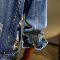 China Blue Distressed Long Sleeve mens denim jacket wholesale Lapel Collar Polyester 19% Custom (JK591) for sale